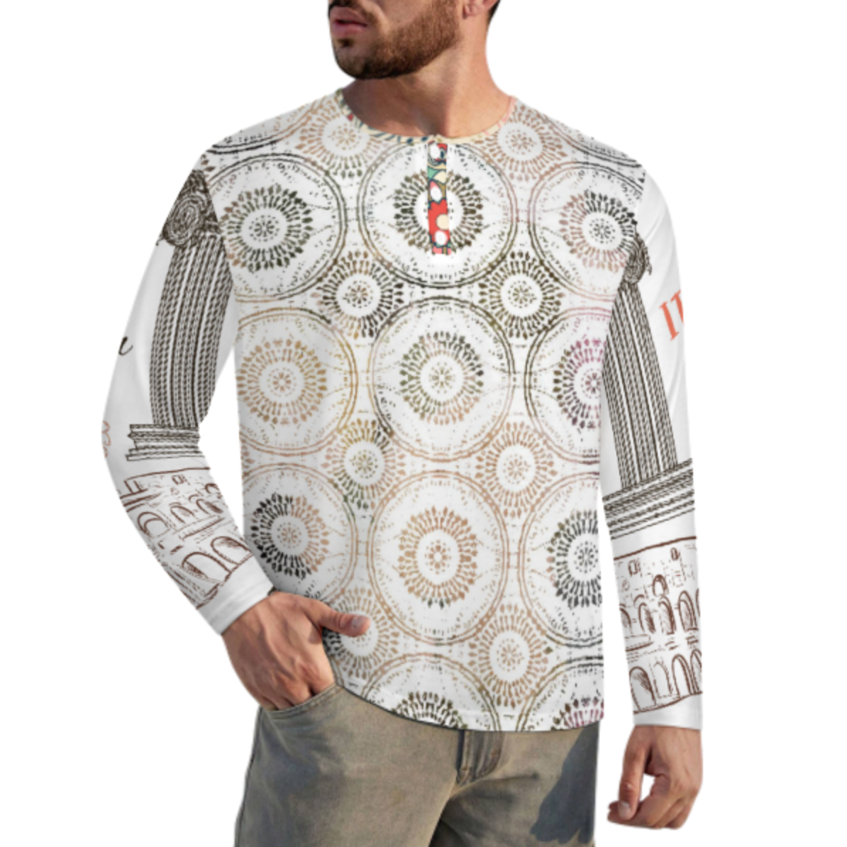 Multi-Image-Design Herren Henleyshirt Langarm Shirt Rundhalsshirt mit ...