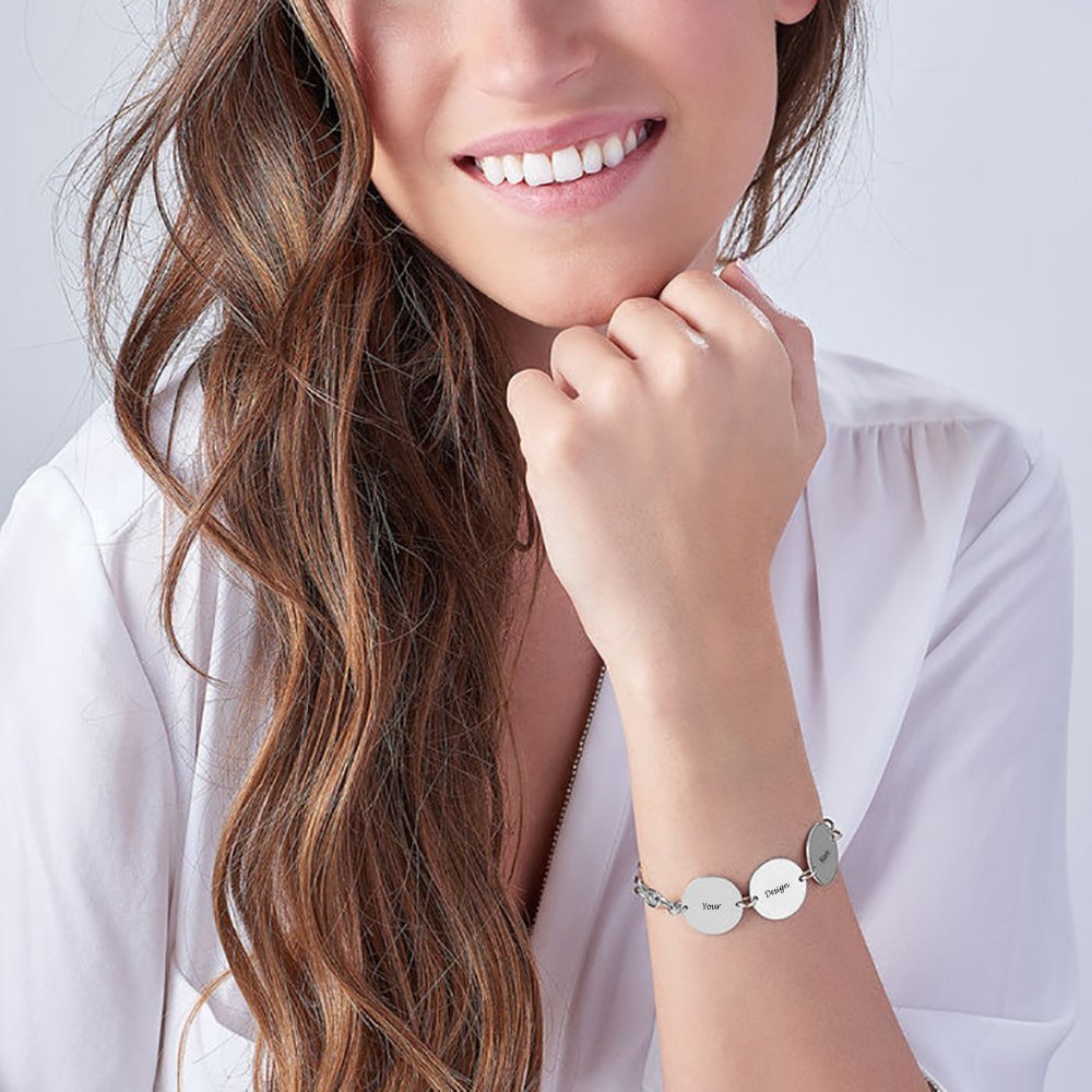 Disc Armband Armkette mit drei ovalen gravierbaren Scheiben mit Gravur ...